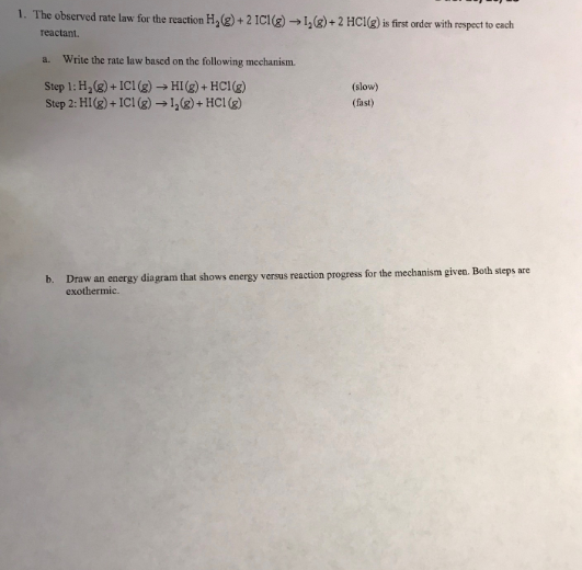 Solved 1 The observed rate law for the reaction Hag) + 2 | Chegg.com