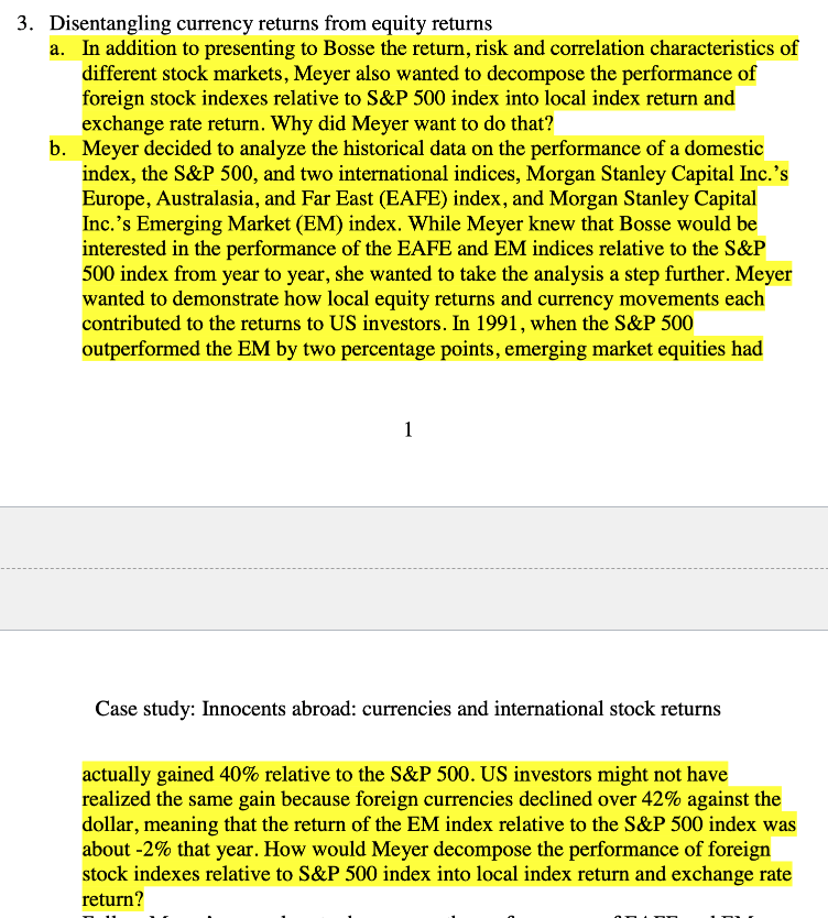 Solved 3. Disentangling currency returns from equity returns | Chegg.com