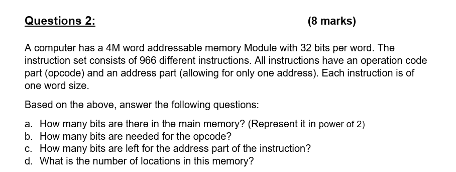 Solved A computer has a 4M word addressable memory Module | Chegg.com