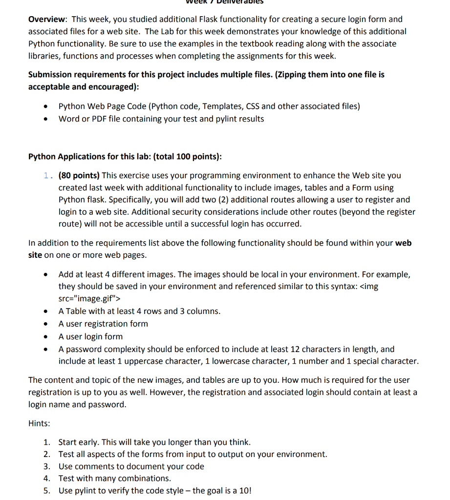 Solved Overview: This week, you studied additional Flask | Chegg.com