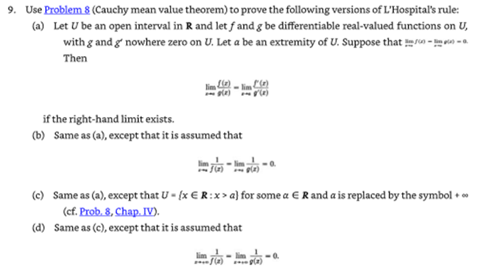 Solved 9. Use Problem 8 (Cauchy mean value theorem) to prove | Chegg.com