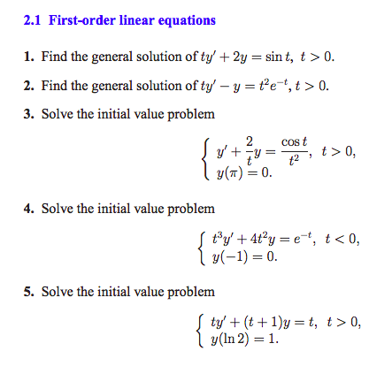 Solved 2.1 First-order linear equations 1. Find the general | Chegg.com