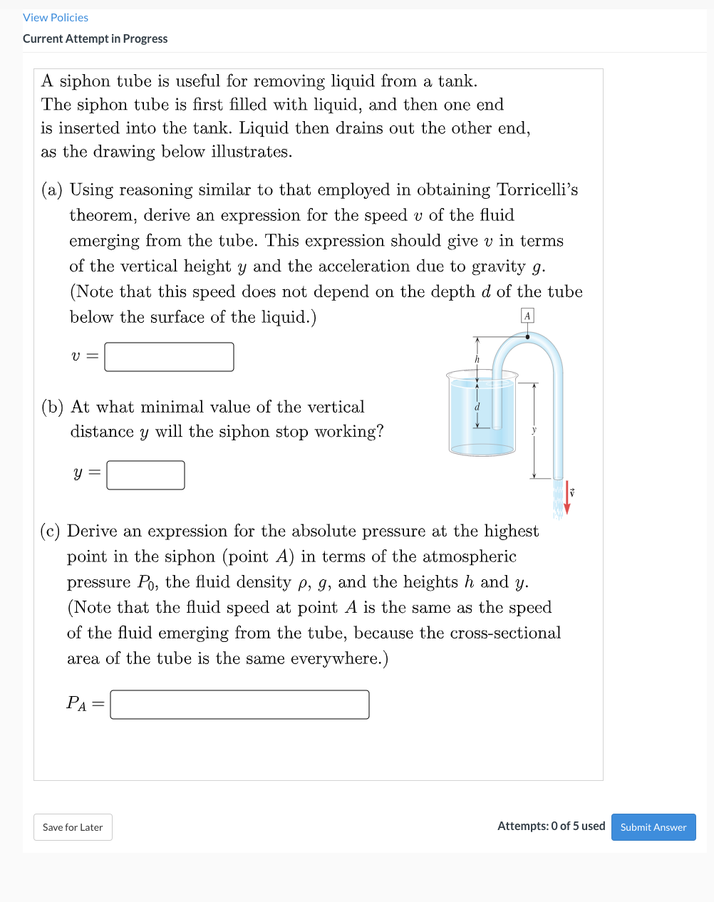 Solved A siphon tube is useful for removing liquid from a | Chegg.com