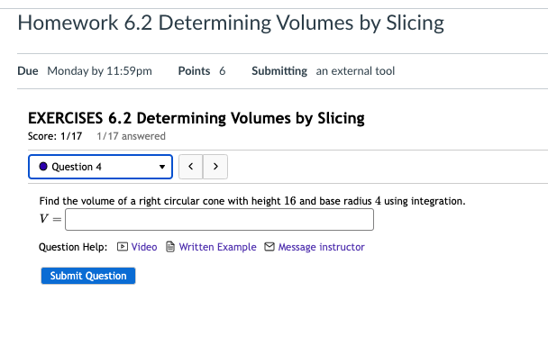 Solved EXERCISES 6.2 Determining Volumes by Slicing Score: | Chegg.com