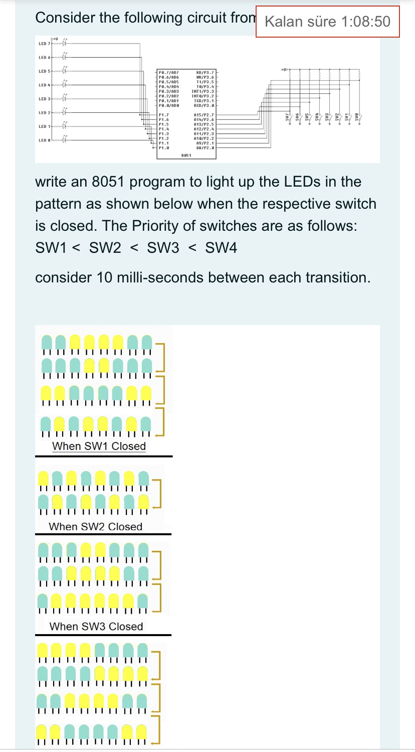 Solved write an 8051 program to light up the LEDs in the | Chegg.com