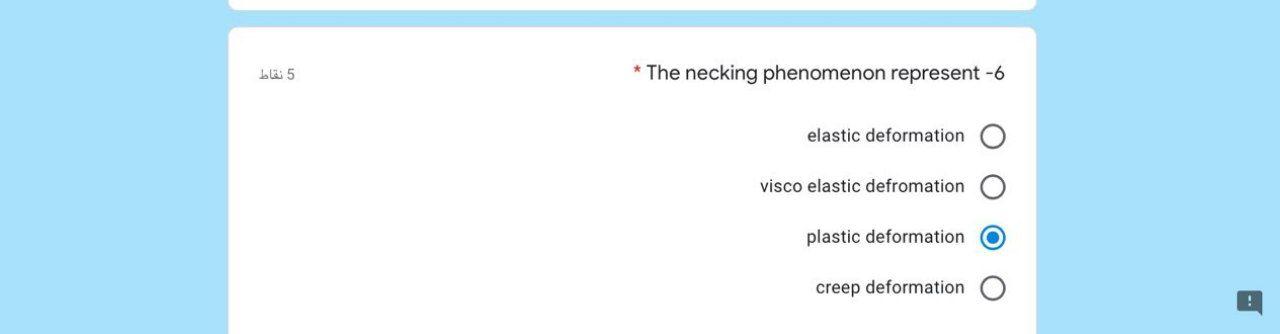 Solved 5 نقاط * The necking phenomenon represent -6 elastic | Chegg.com