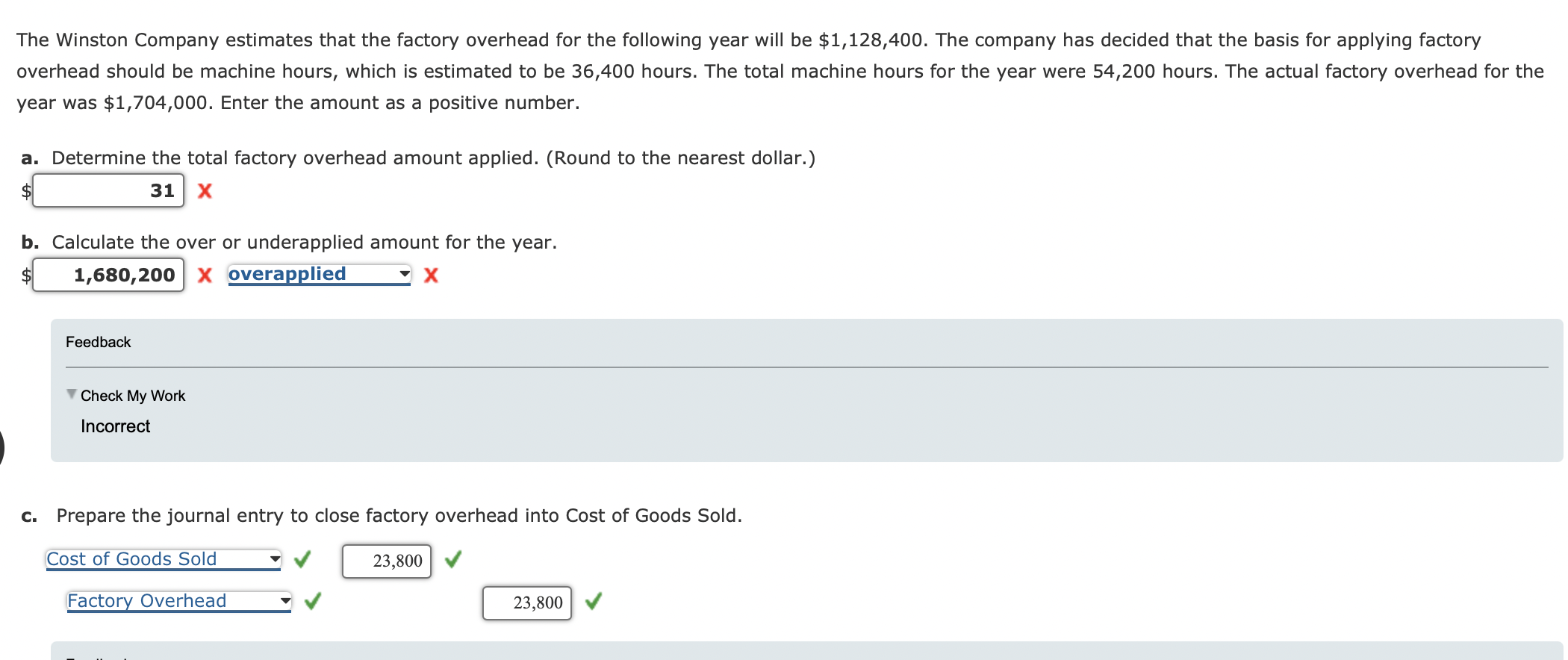 Solved The Winston Company estimates that the factory | Chegg.com