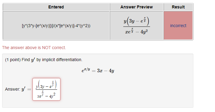 Solved The answer above is NOT correct. (1 point) Find y′ by | Chegg.com