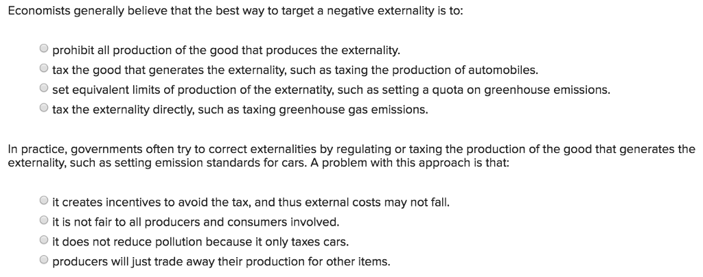 Solved One method of dealing with a negative externality | Chegg.com