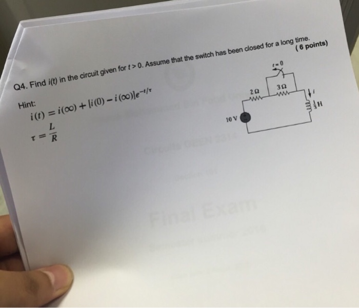 Solved Find i(t) in the circuit given for t > 0. Assume that | Chegg.com