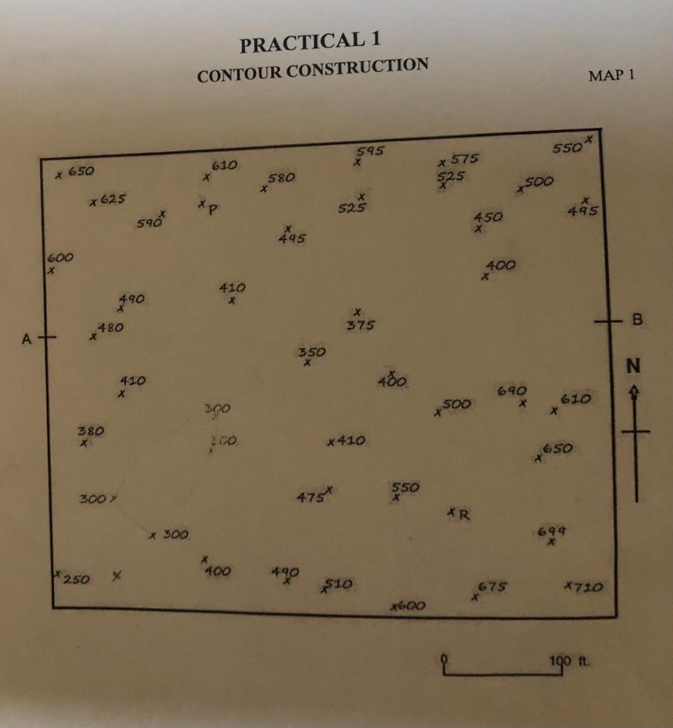 Solved PRACTICAL 1 CONTOUR CONSTRUCTION1. Draw contours at | Chegg.com