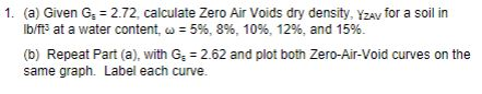 Solved 1. (a) Given Gs = 2.72, calculate Zero Air Voids dry | Chegg.com