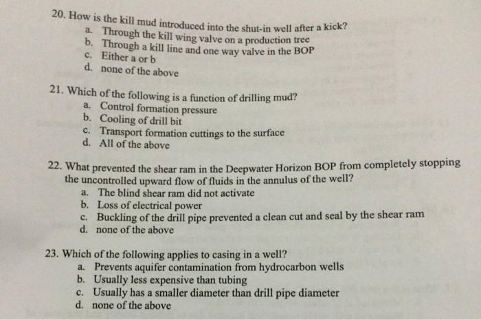 Solved How is the kill mud introduced into the shut-in well | Chegg.com