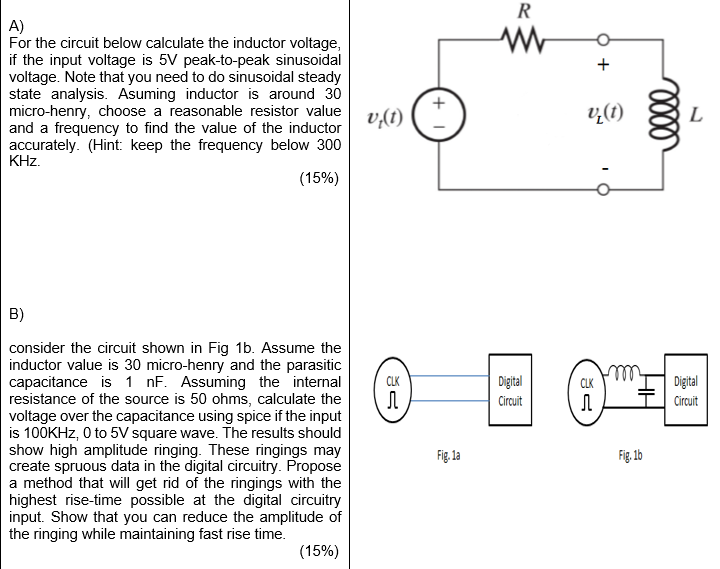Solved A) For the circuit below calculate the inductor | Chegg.com