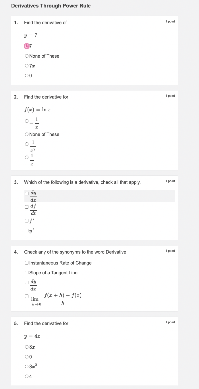 Solved Derivatives Through Power Rule 1. Find the derivative | Chegg.com