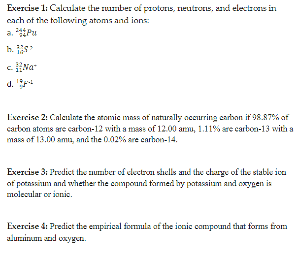 Solved Exercise 1: Calculate the number of protons, | Chegg.com