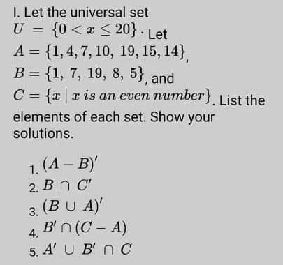 Solved = 1. Let the universal set U = {0