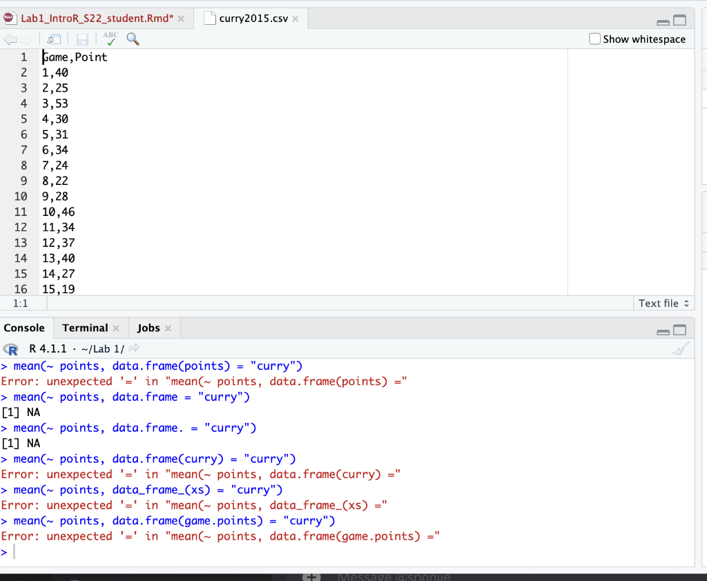 Solved ABC Lab1_IntroR_S22_student.Rmd* x curry2015.csv H | Chegg.com