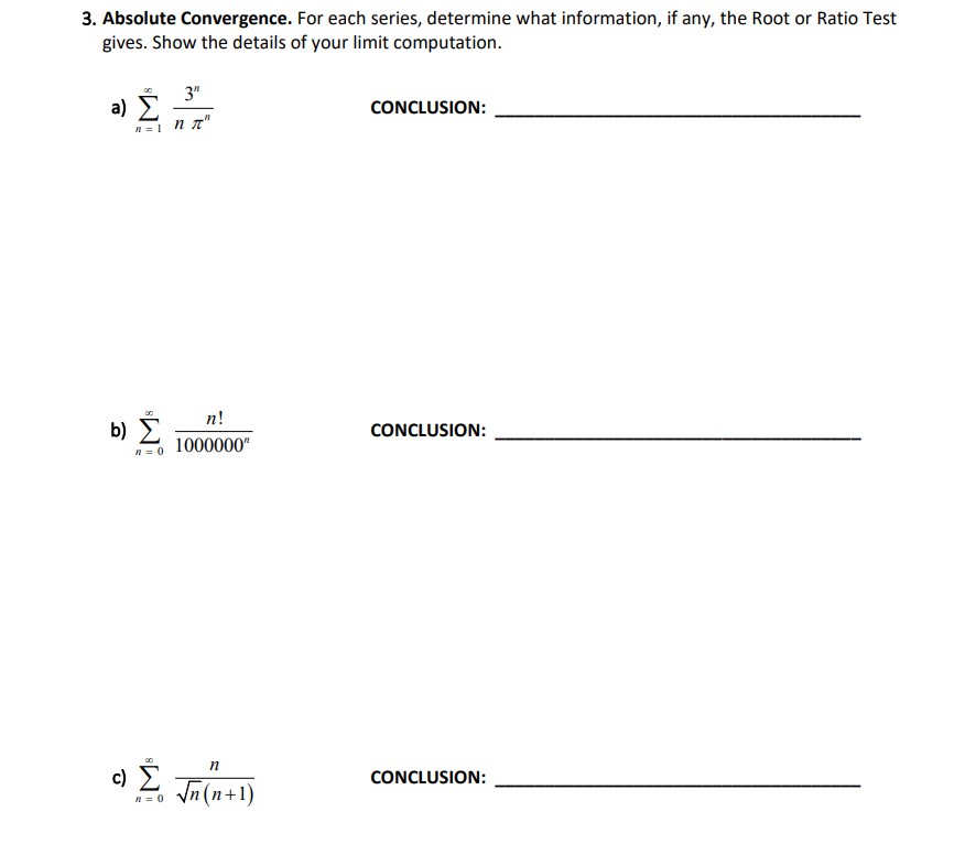 Solved 3. Absolute Convergence. For each series, determine | Chegg.com