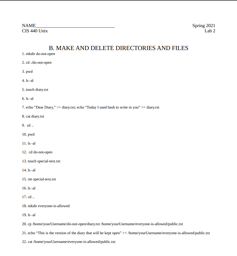 Solved Lab 2: Exploring the UNIX/Linux File Systems and File | Chegg.com