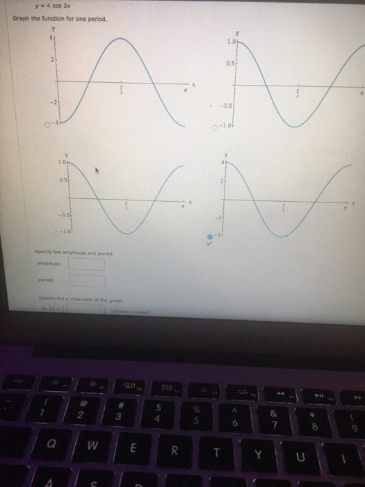 Solved y = 4 cos 2x Graph the function for one period. | Chegg.com