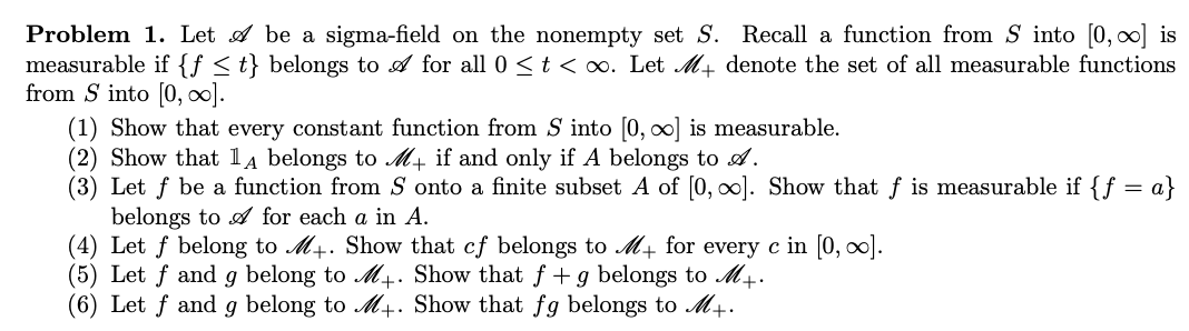 Solved Problem 1. Let A be a sigma-field on the nonempty set | Chegg.com