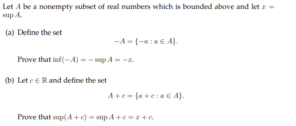 Solved Let A be a nonempty subset of real numbers which is | Chegg.com