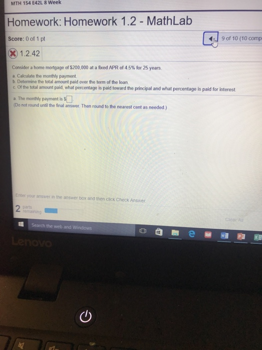 Solved MTH 154 E42L 8 Week Homework: Homework 1.2 - MathLab | Chegg.com