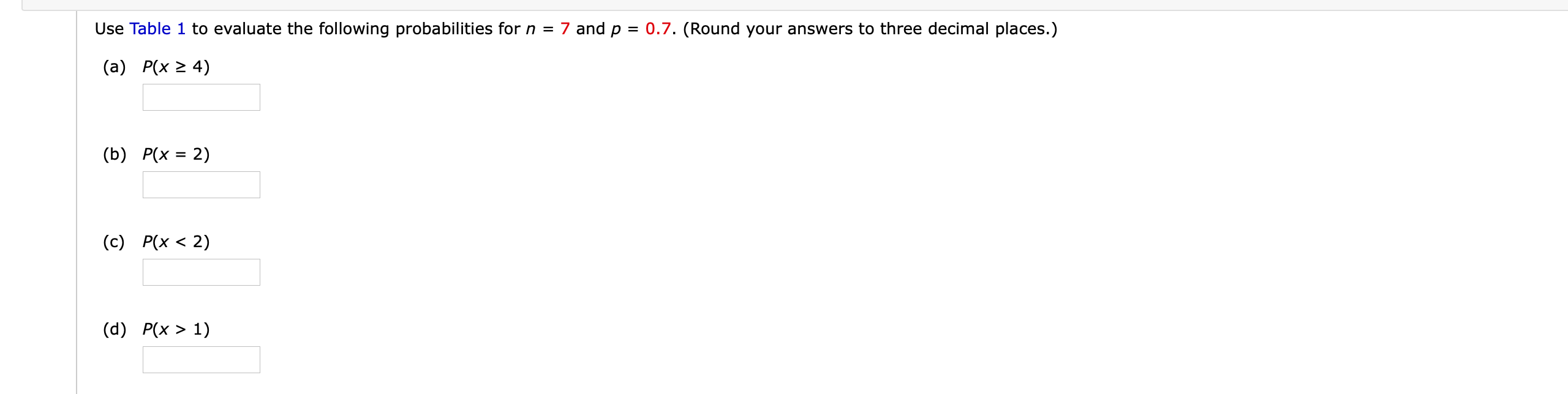 Solved Use Table 1 to evaluate the following probabilities | Chegg.com