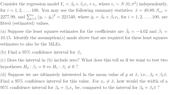 Solved Consider the regression model Yi=β0+β1xi+ϵi, where | Chegg.com