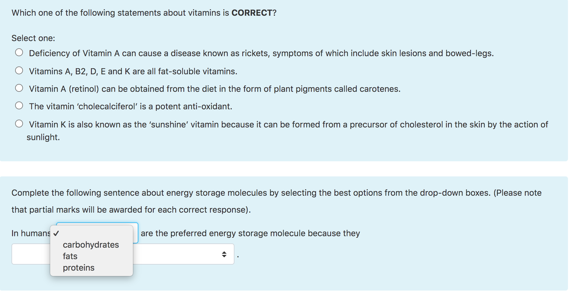 Solved Which one of the following statements about vitamins | Chegg.com