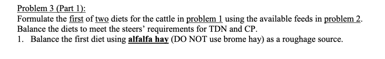 Solved Problem 3 (Part 1): Formulate the first of two diets | Chegg.com