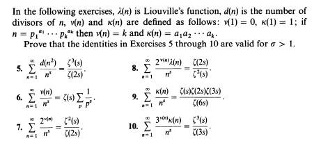 Solved In the following exercises, λ(n) is Liouville's | Chegg.com