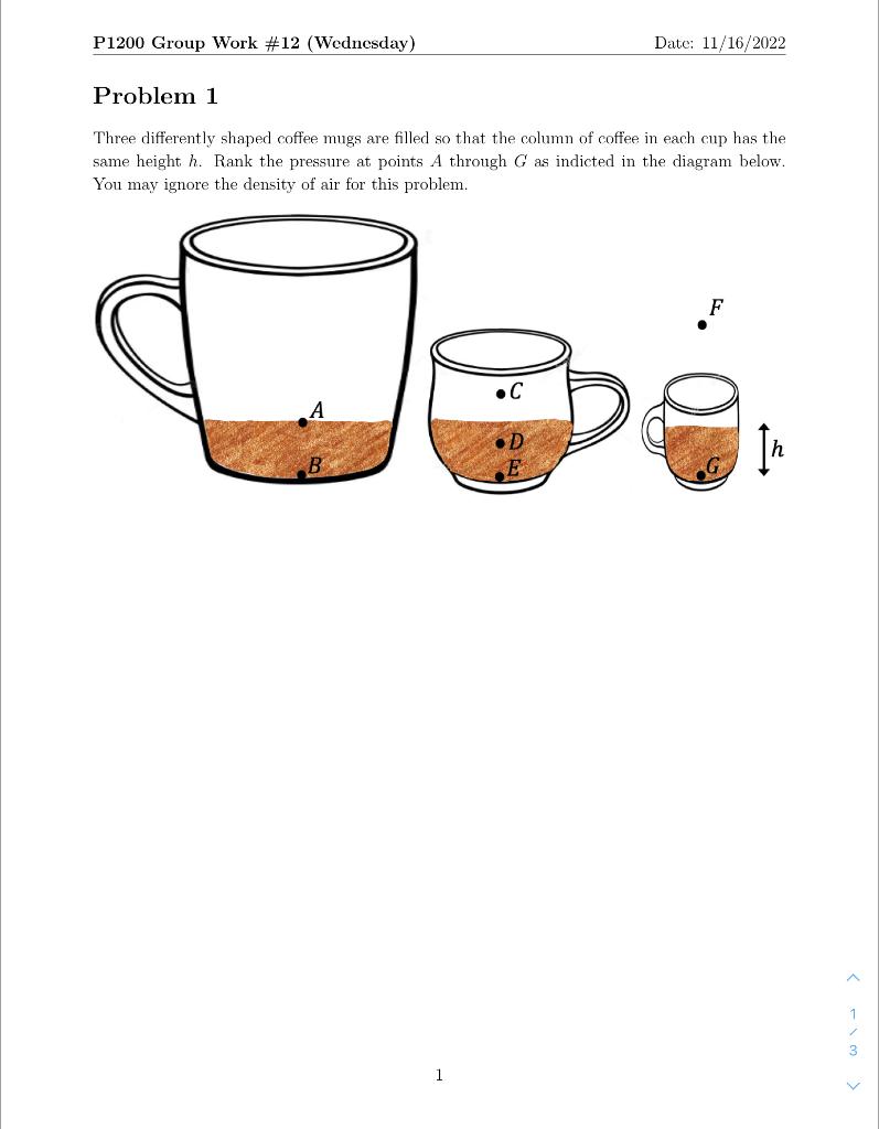 Solved Three differently shaped coffee mugs are filled so | Chegg.com