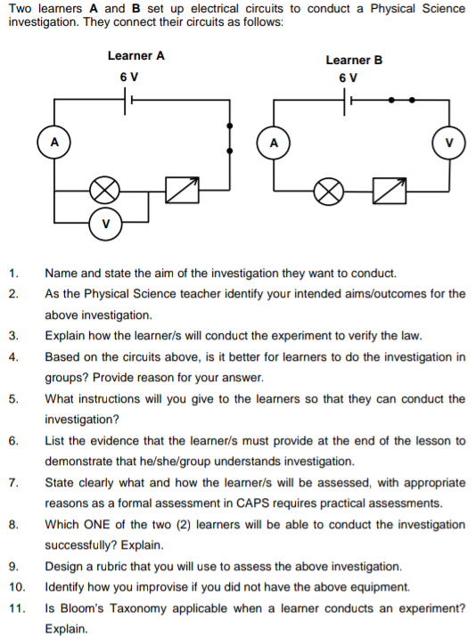Solved Two learners A and B set up electrical circuits to | Chegg.com