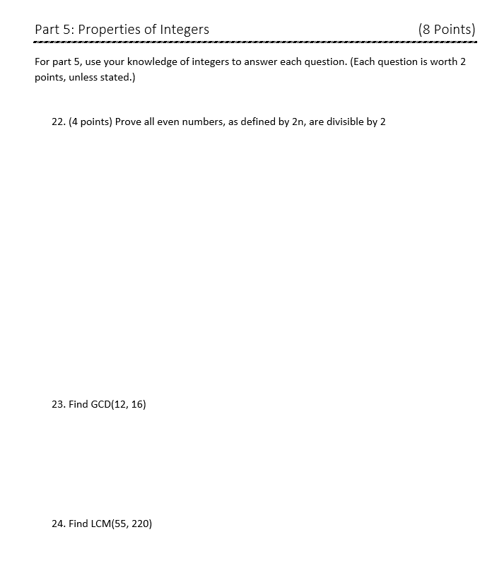 Solved For part 5, use your knowledge of integers to answer | Chegg.com