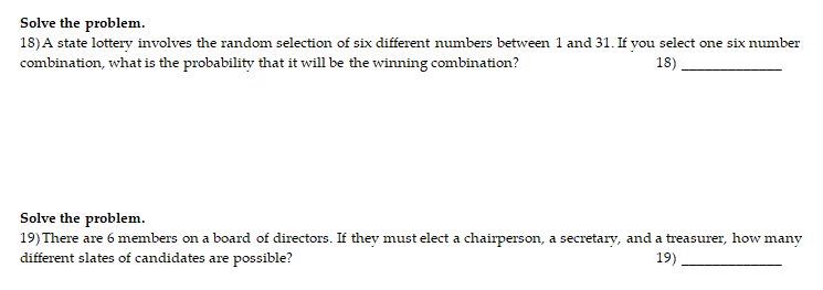Solved Solve the problem.A state lottery involves the random | Chegg.com