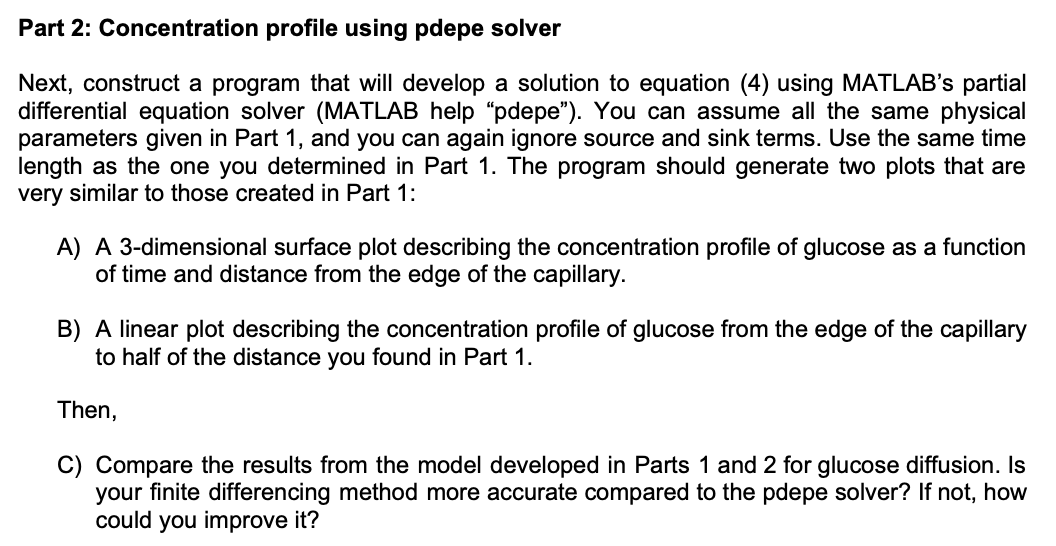 Part 1: Concentration profile using finite difference | Chegg.com