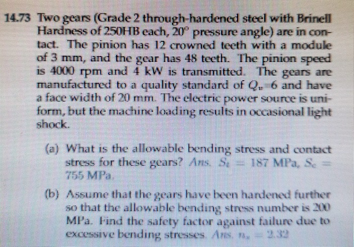 Solved 14.73 Two gears (Grade 2 through-hardened steel with | Chegg.com