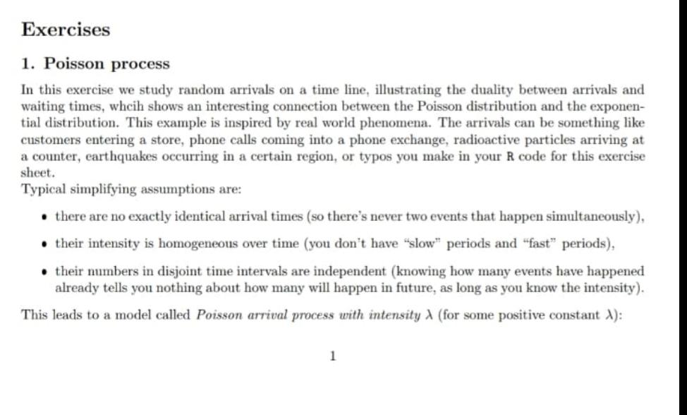 Exercises 1. Poisson process In this exercise we | Chegg.com