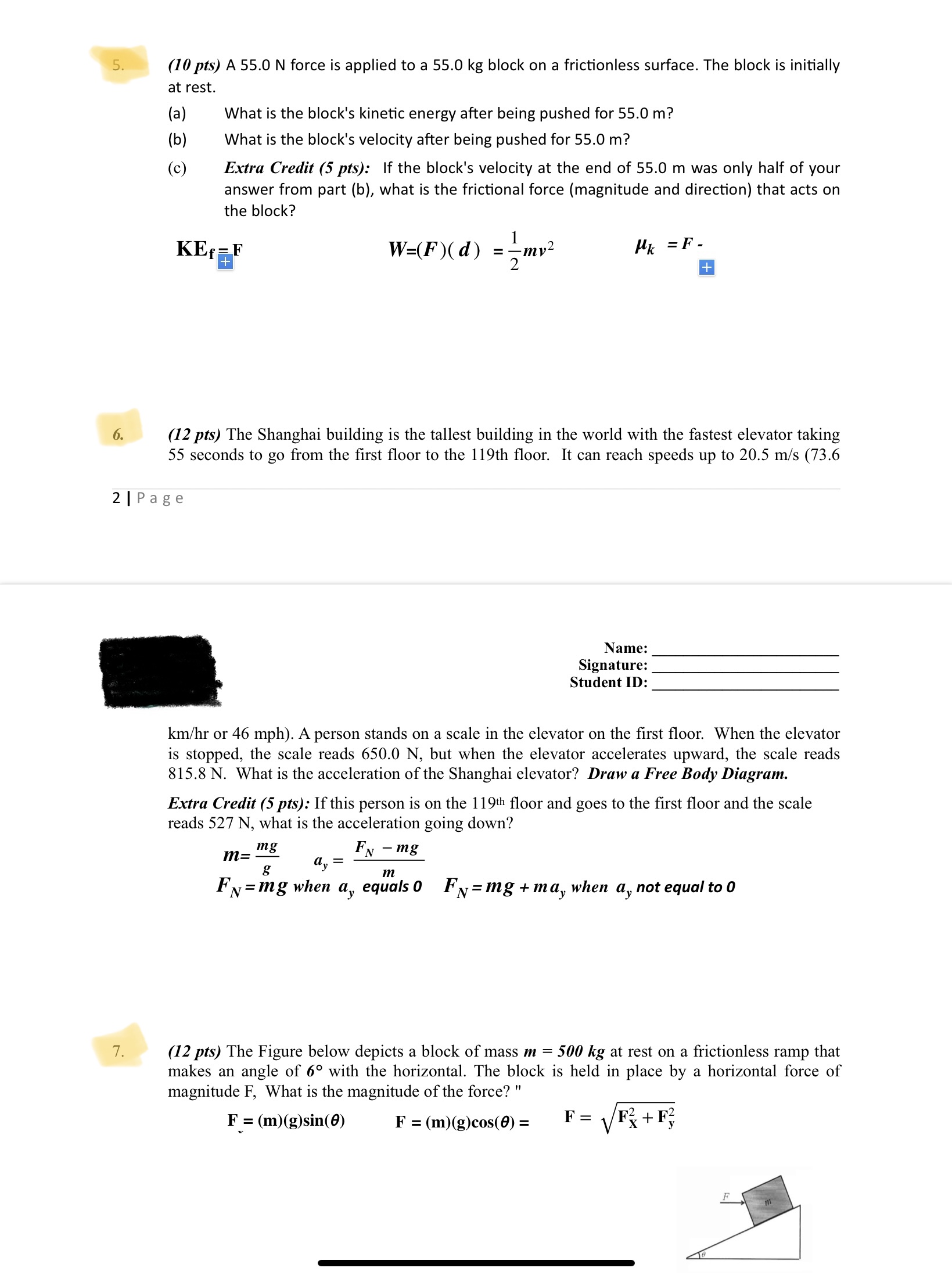 Solved (10 pts) A 55.0 N force is applied to a 55.0 kg block | Chegg.com