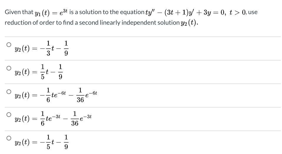 Solved Given that yı(t) = e3t is a solution to the equation | Chegg.com
