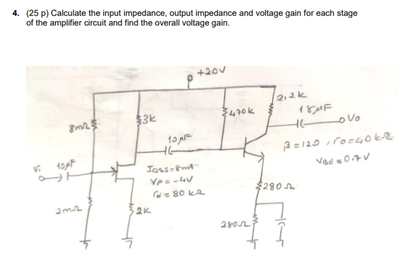 Solved 4. (25p) Calculate the input impedance, output | Chegg.com