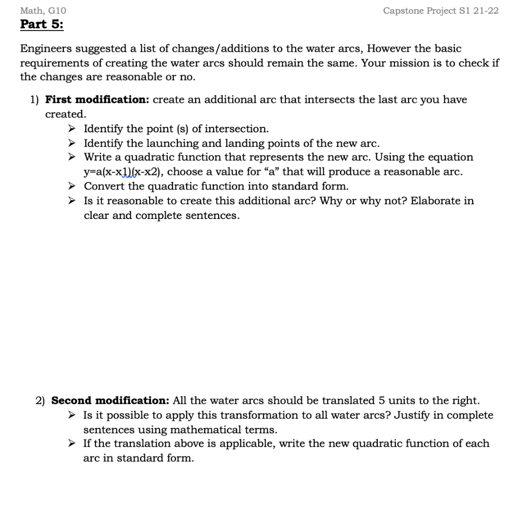 Capstone Project S1 21-22 Math, G10 Part 5: Engineers | Chegg.com