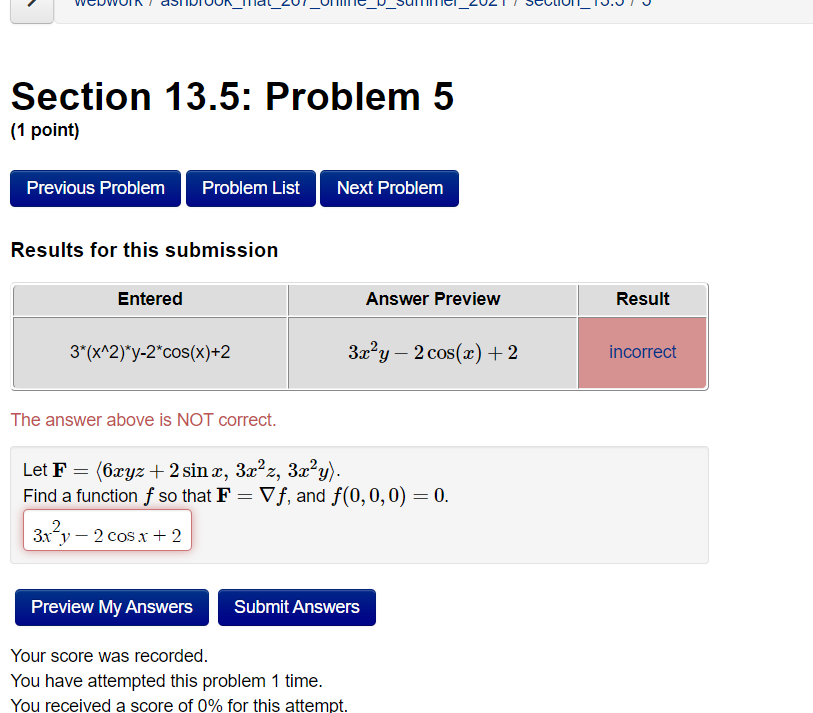Solved Section 13.5: Problem 5 (1 point) Previous Problem | Chegg.com