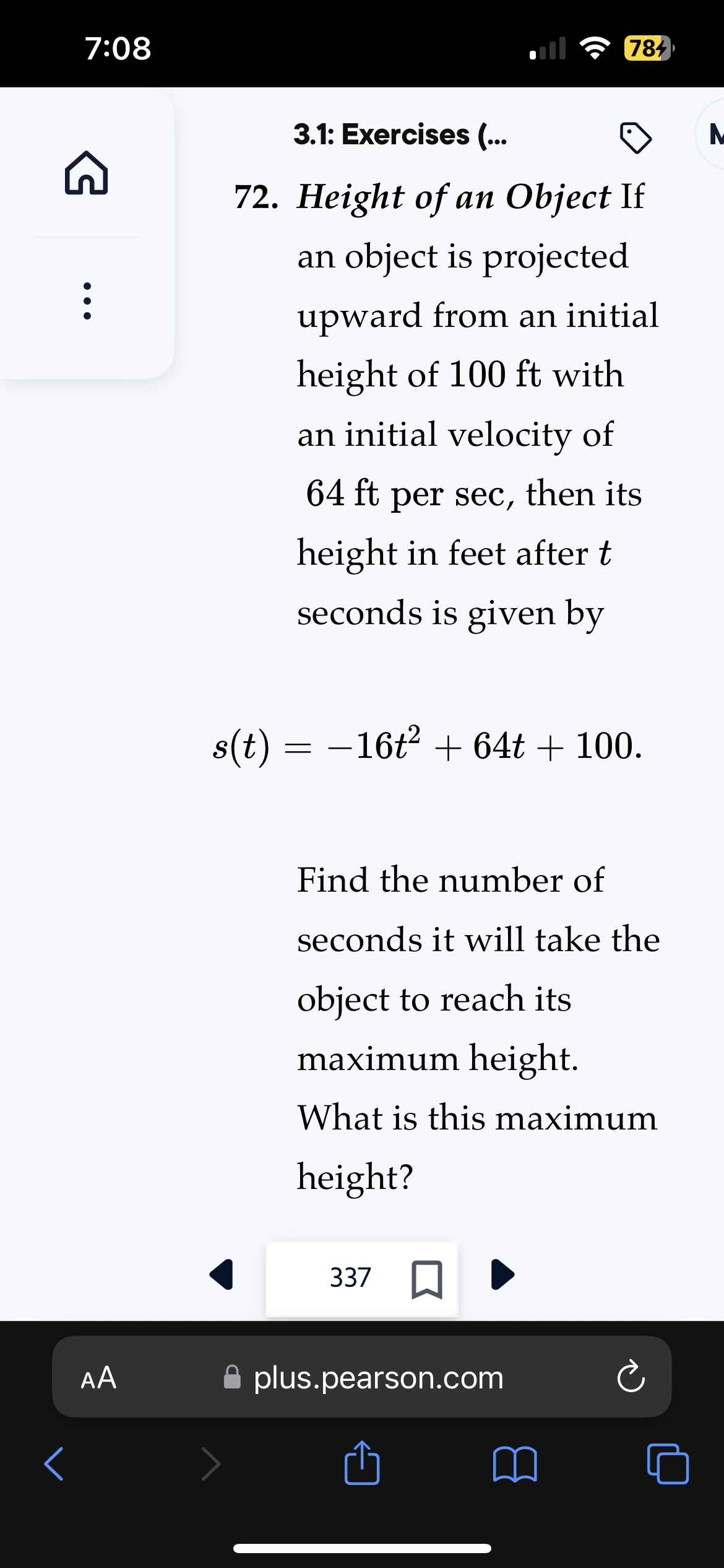 Solved Height of an Object Ifan object is projectedupward | Chegg.com