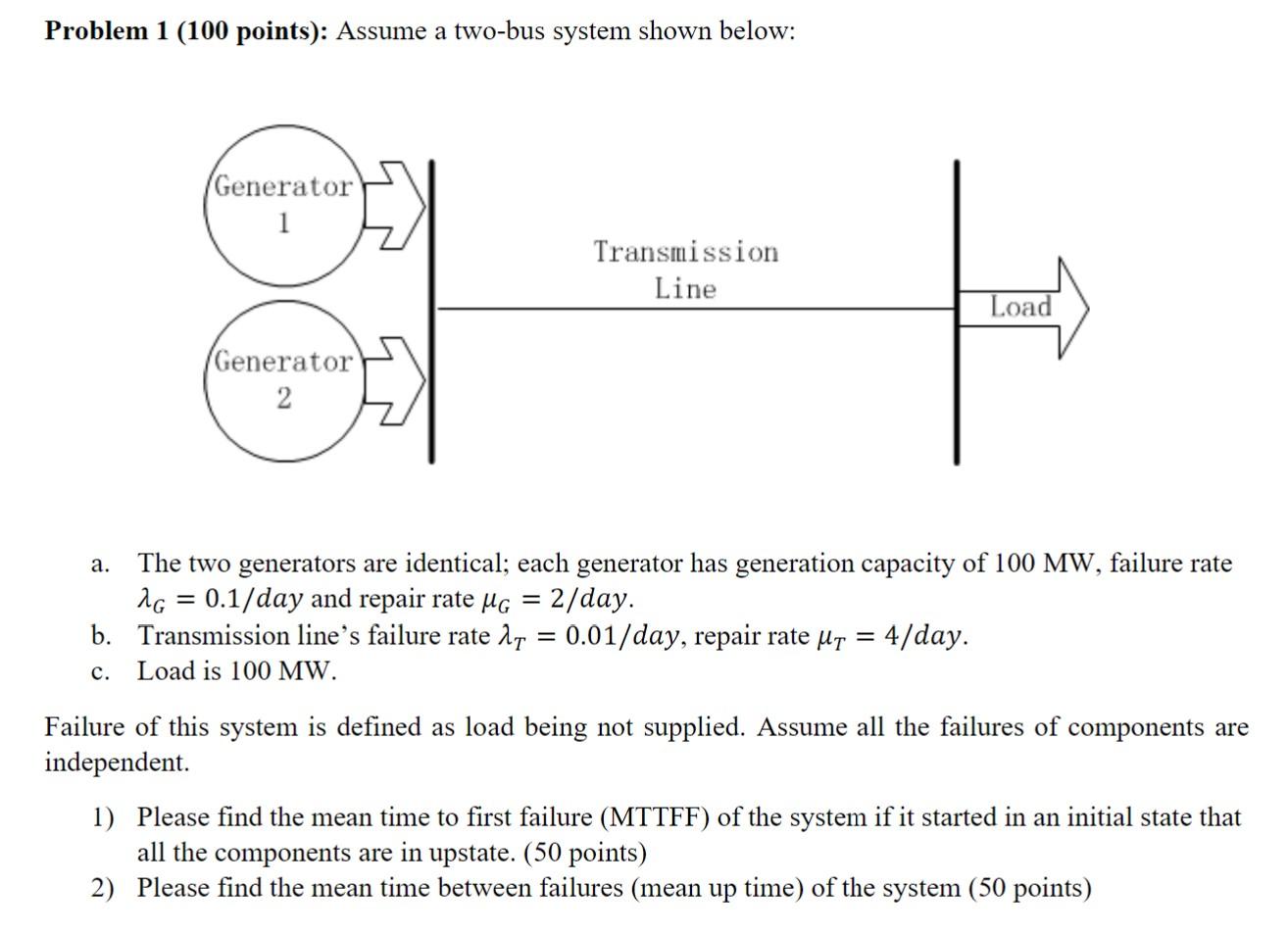 Solved Problem 1 (100 points): Assume a two-bus system shown | Chegg.com