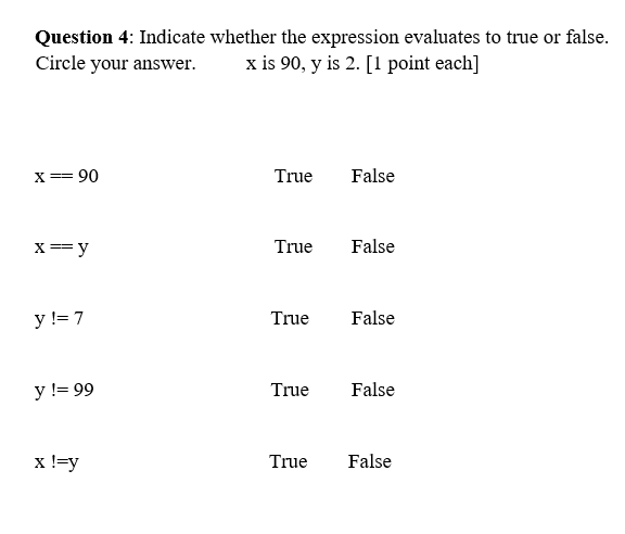 Solved Question 4: Indicate whether the expression evaluates | Chegg.com