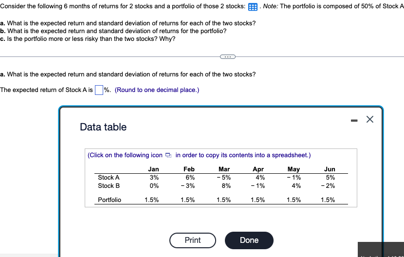 Solved Consider the following 6 months of returns for 2 | Chegg.com