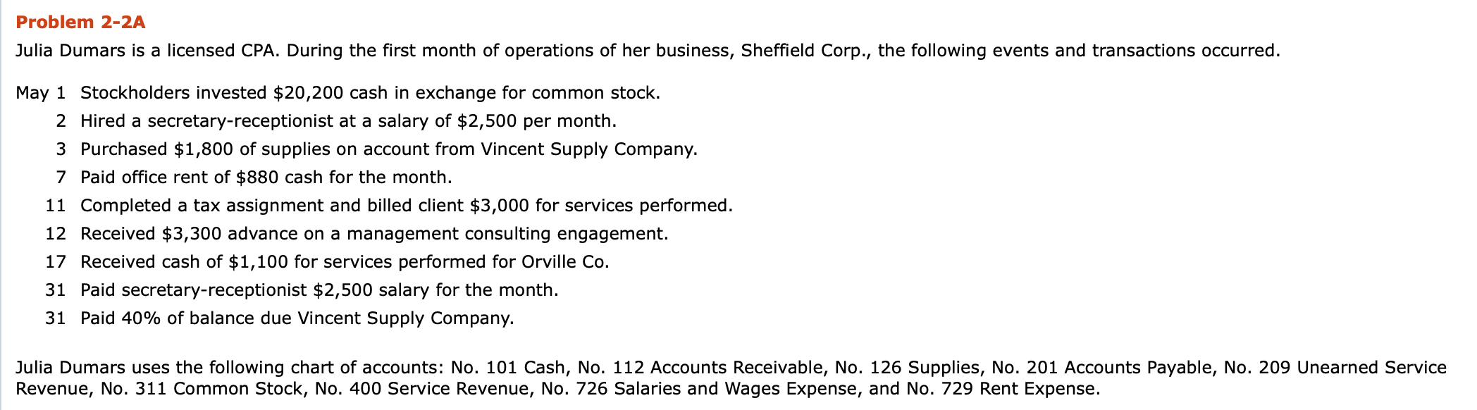 Solved Problem 2-2A Julia Dumars is a licensed CPA. During | Chegg.com